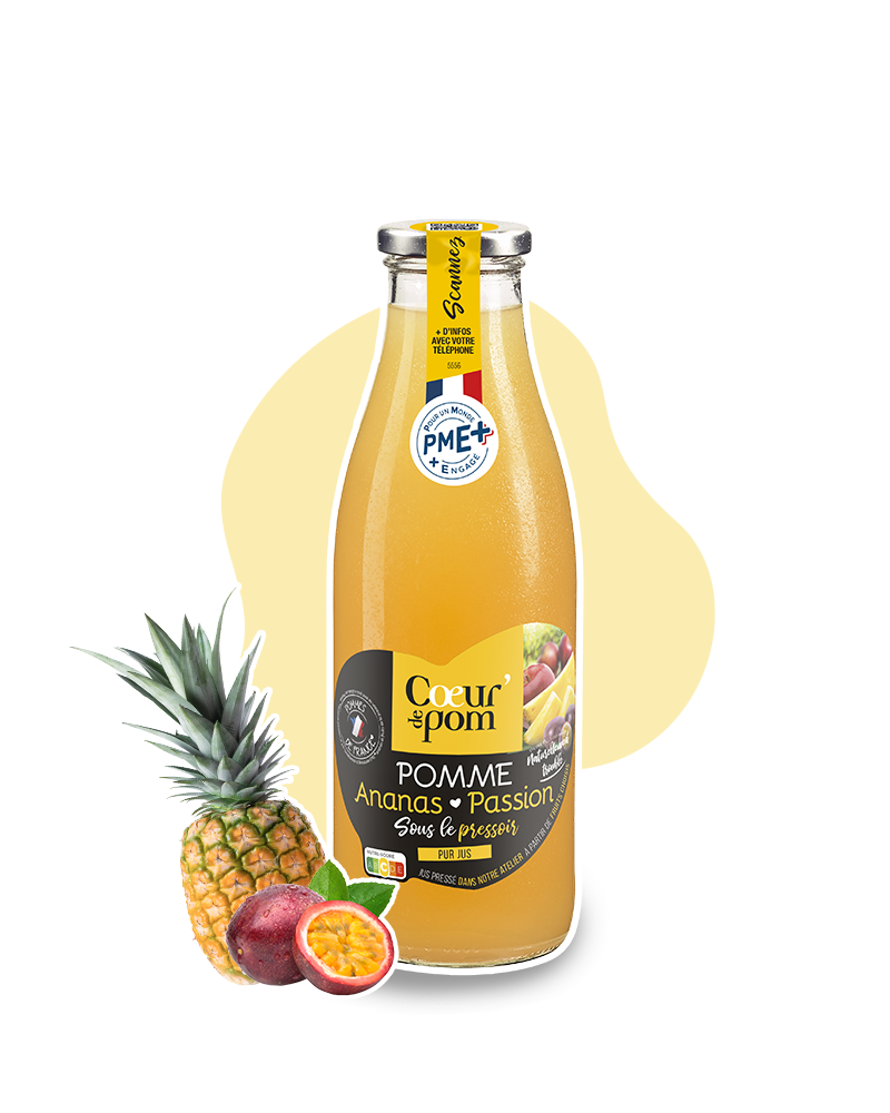 Pur jus de pomme-ananas-passion Sous le pressoir 75cl Pur jus de fruits ...