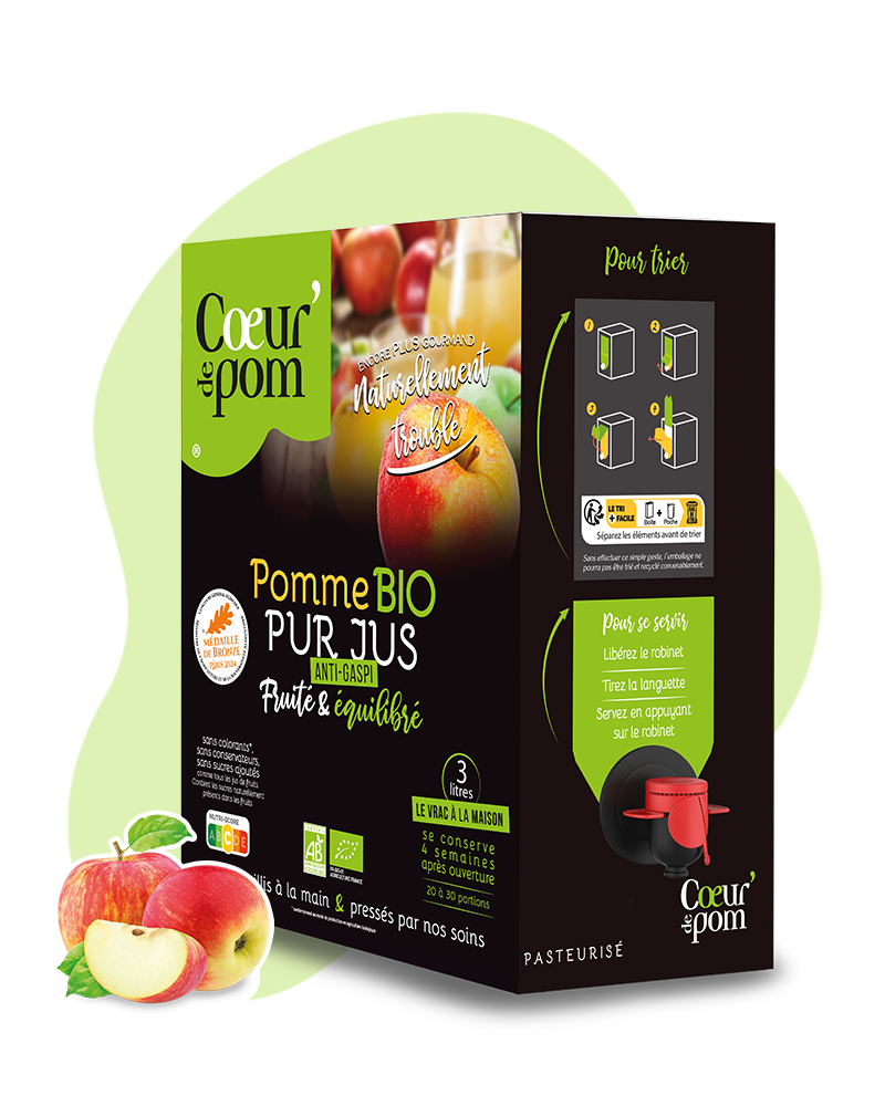 Pur jus de Pommes Bio en Bag In Box 3 L Pur jus de pommes Coeur de pom'