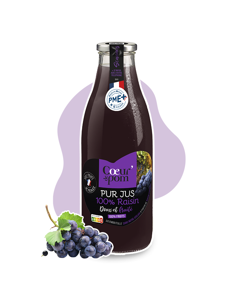 Pur Jus 100% Raisin Pur jus de fruits Coeur de pom'